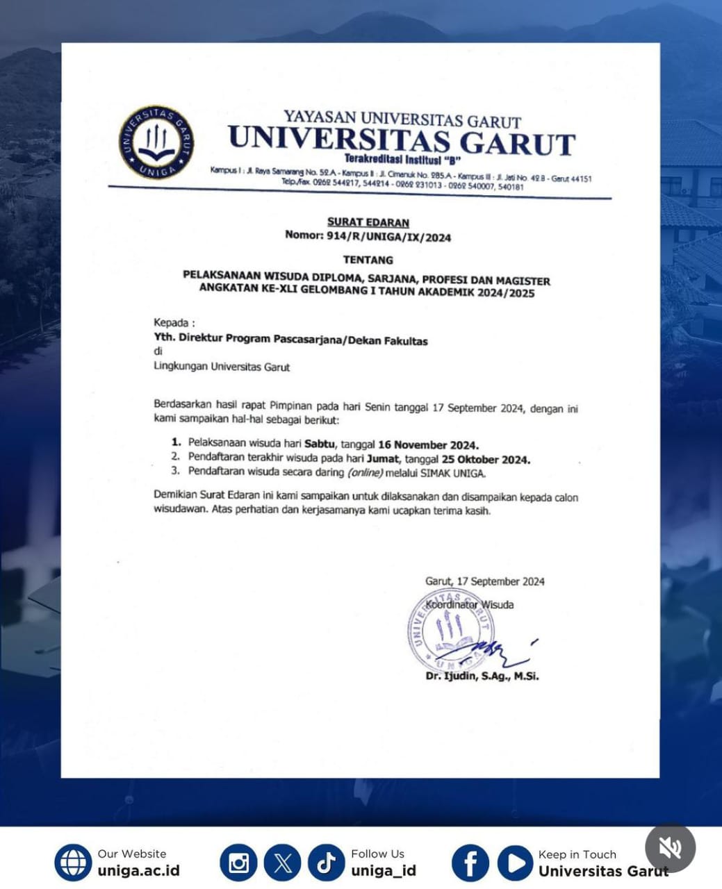 Pendaftaran Wisuda Diploma, Sarjana, Profesi dan Magister Angkatan Ke ...